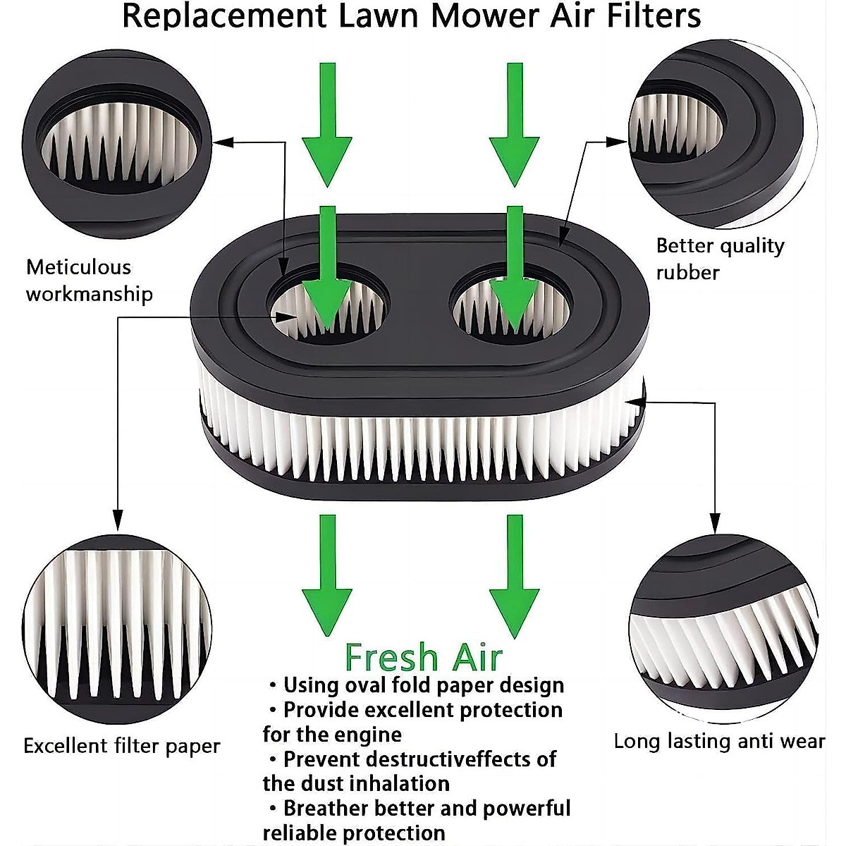 593260 Air Filter，Lawn Mower Air Cleaner Replacement Filters Cartridge for 4247 5432 5432k 09P00 09P702 550E 500EX 550EX 625 575EX Mower Series Engine Accessories (4PCS)