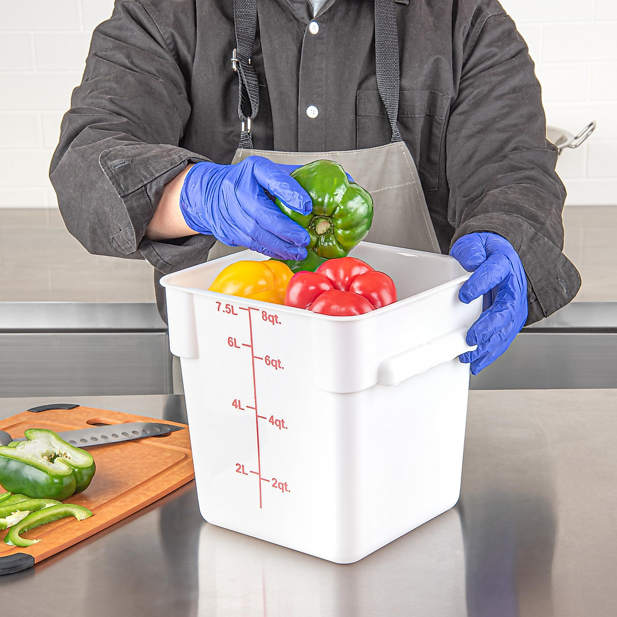 Restaurantware - Met Lux 8 Quart Food Storage Containers, 10 White Storage Containers - Lids Sold Separately, Red Volume Markers, Dishwashable Containers, Side Handles, For Storing Foods