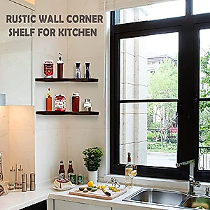 Natural Wood Set of 4 Wall Mount Bathroom Corner Shelves floating Corner Wall Shelf L-shaped Floating Corner Shelves for Bedroom Kitchen Office Livingroom Rustic Corner Display Shelf Carbonized Black