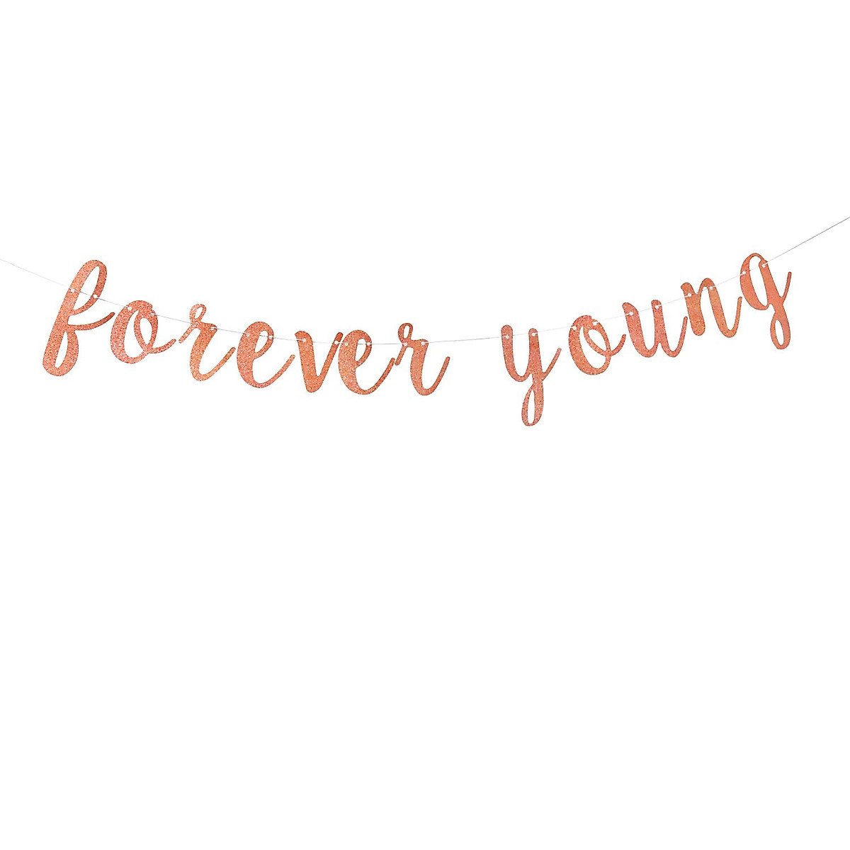 Rose Gold Glitter Forever Young Banner, Bunting Garlands for Men/Women's Birthday Party Decoration Supplies, 30th 40th 50th 60th 70th 80th Birthday Party Background Sign (Pre-Strung)