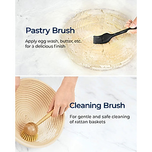 Lorzon Banneton Proofing Basket Set of 2, 10 Inch Round & Oval Cane Bread Proofing Baskets with Sourdough Bread Baking Supplies, Bread Making Kit