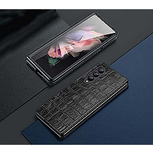 EEKUY Genuine Leather Shockproof Phone Cover, Crocodile Pattern Case for Samsung Galaxy Z Fold 3 (SM-F9260) (2021) [Screen & Camera Protection],Blue