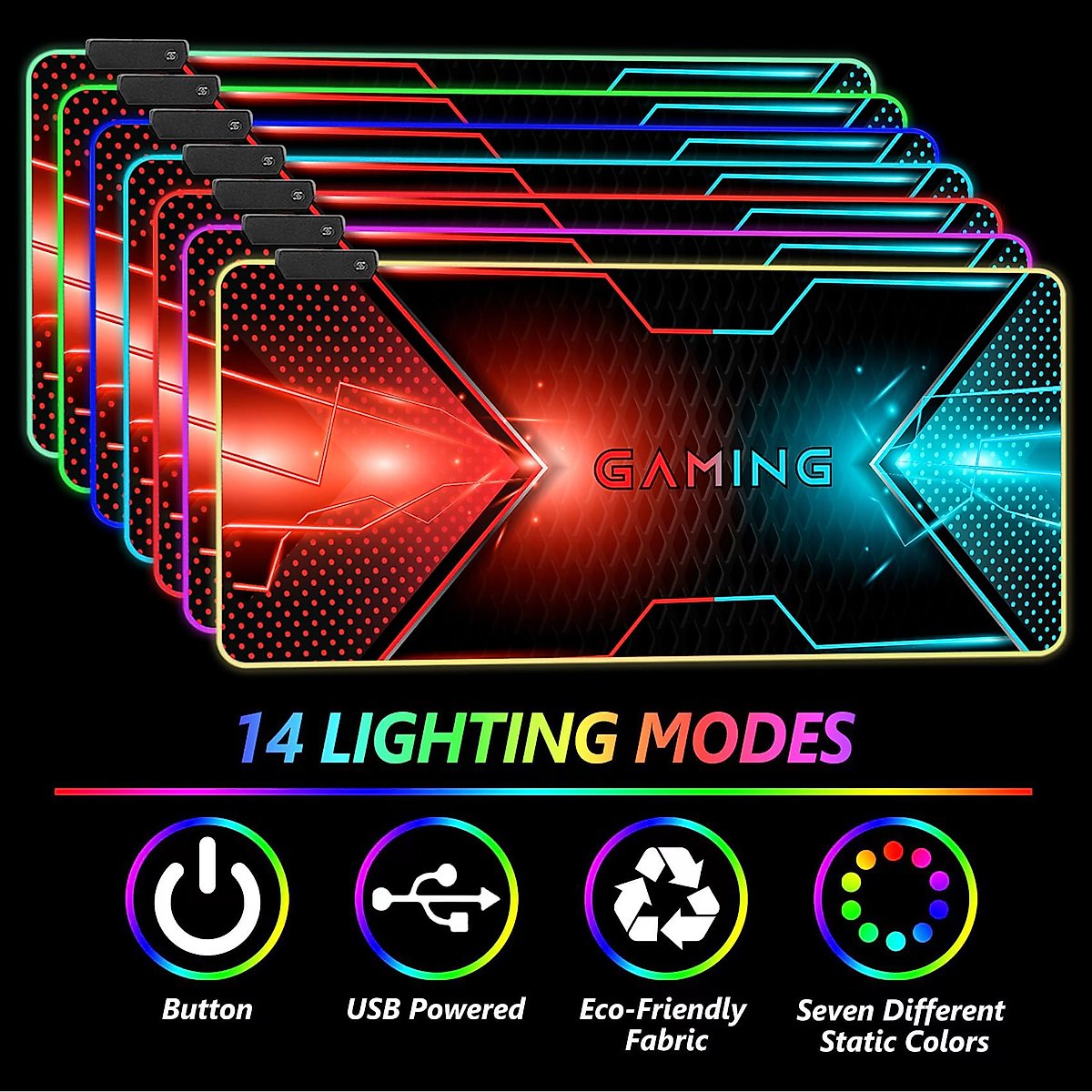 RGB Gaming Mouse Pad, DINKY Large Extended Soft Led Mouse Pad with 14 Lighting Modes, Water Resist Keyboard Pad, Computer Keyboard Mousepads Mat 35.4×15.8 inches-Cool Gaming
