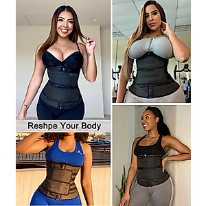 YIANNA Waist Trainer for Women Latex Underbust Training Belt Tummy Control Waist Cincher Sport Girdle,YA2228-Black-M