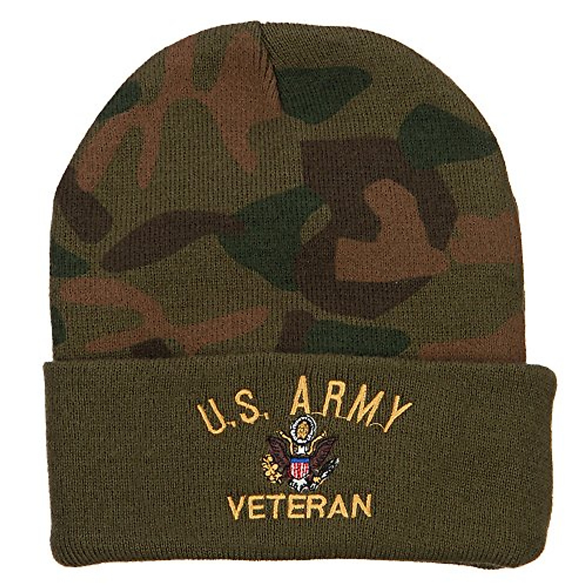 e4Hats.com US Army Veteran Military Embroidered Camo Knit Long Beanie - Green OSFM