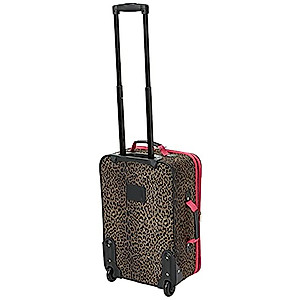 Rockland Fashion Softside Upright Luggage Set, Expandable,Lightweight,Telescopic Handle,Wheel, Pink Leopard, 2-Piece (14/19)