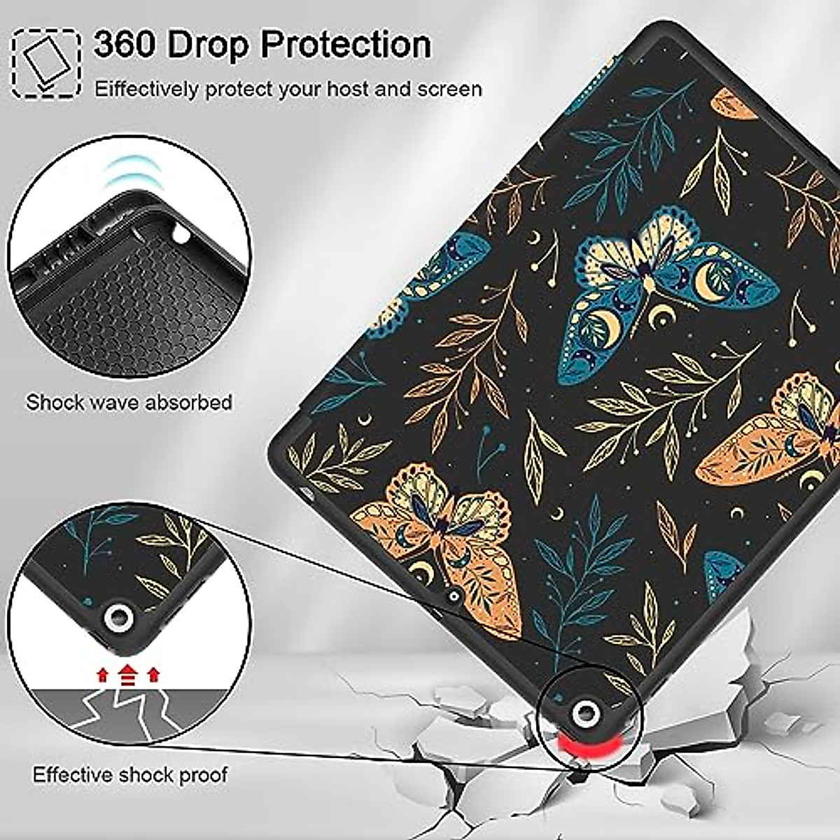 SUROCASE Case Compatible with iPad 10.2 Inch 2021/2020 iPad 9th/8th Generation & 2019 iPad 7th Generation with Pencil Holder, Protective Case with Soft TPU Back, Auto Sleep/Wake Cover, Butterfly