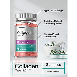 Horbäach Collagen Gummies | 90 Count | Strawberry Flavored Gummy | Hydrolyzed Type 1 and 3 | Non-GMO, Gluten Free