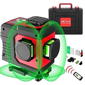 WETOLS 12 Lines Laser Level, 3x360° 3D Green Cross Line, Rechargeable Batteries, Remote Controller, Switchable & Auto Self-Leveling, Three-Plane Leveling & Alignment, with Portable Toolbox WE-185