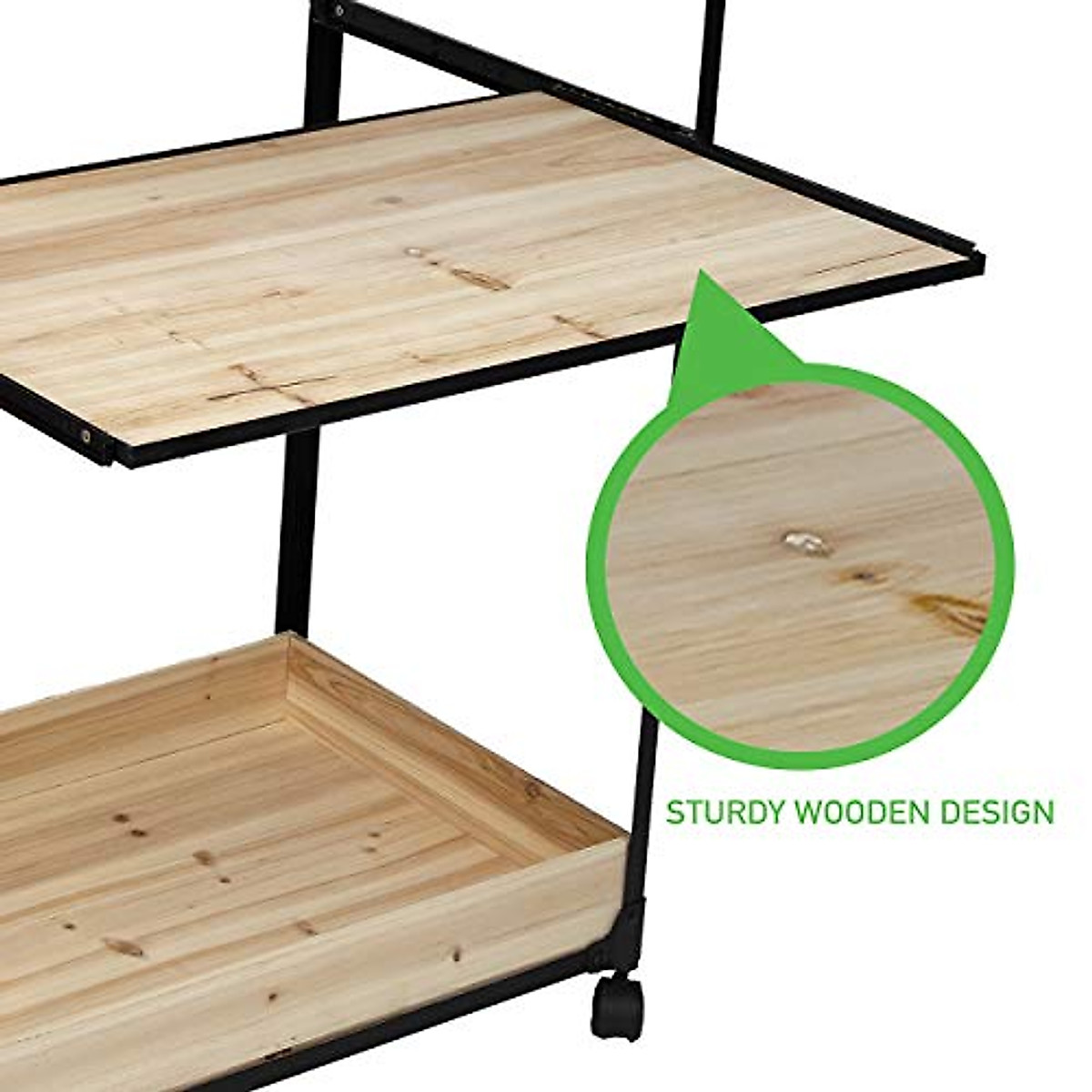 Mind Reader 3-Tier Rolling Beverage Utility Pull-Out Shelf, Kitchen Bar Serving Cart, Steel, Wood, Black