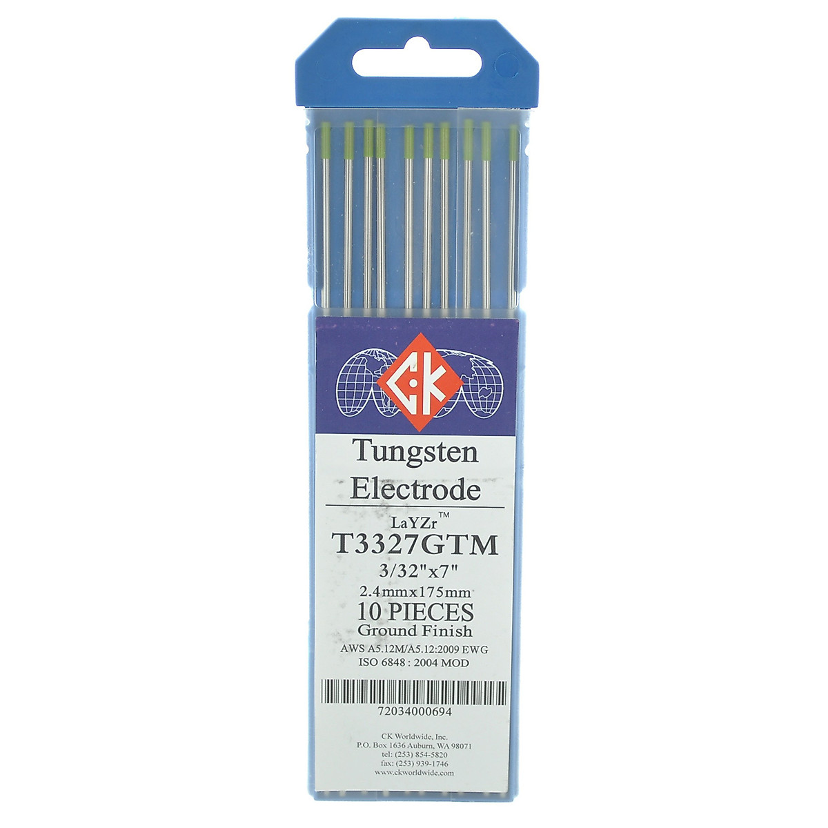 CK T3327GTM LaYZr Tungsten Electrode 3/32" x 7", 10 pack
