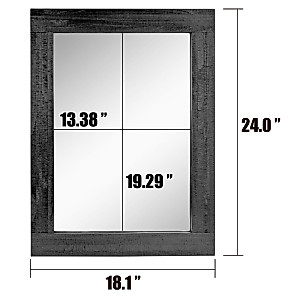 Stonebriar 24" x 18" Rectangle Black Wood Frame Wall Mirror with Attached Hanging Brackets, Decorative Country Rustic Decor for The Living Room, Bedroom, Bathroom, Hallway, and Entryway