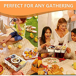 Farest Divided Veggie Tray with Lid and Handle,Portable 8 Compartment Serving Tray with Dividers,Snack Containers,Snack Box for Food,Veggie, Condiments,Candy,Nuts,Picnic,Parties,2 Pack