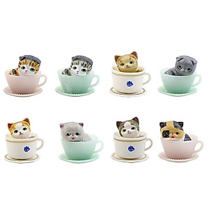 Adorable Teacup Pet Pals Puppy Collectible Figurine Cute Cartoon Animals Mini Teacup Dog Cat DIY Micro Landscape Home Garden Ornament(cat)