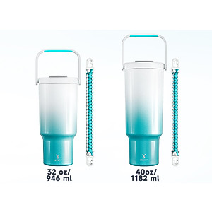 Meoky 40 oz Tumbler with Handle and Straw, Insulated Water Bottle, Stainless Steel Travel Mug, Keeps Cold for 34 Hours, 100% Leak Proof, Fits in Car Cup Holder (Azure)