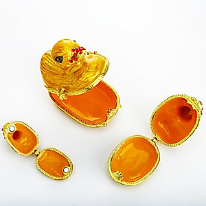 YU FENG Family Duck Trinket Boxes Hinged Collectible Painted Enameled Jeweled Duck Figurine Animal Jewelry Ring Holder Box