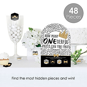 Big Dot of Happiness 1st Birthday Little Mr. Onederful - Boy First Birthday Party Scavenger Hunt - 1 Stand and 48 Game Pieces - Hide and Find Game