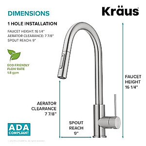 Kraus KPF-3104SFS Oletto Contemporary Pull-Down Single Handle Kitchen Faucet, 16.25 inch, Spot Free Stainless Steel