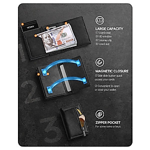 YESIIW Airtag Wallet, RFID Wallet for Men, Smart Apple Wallet with Airtag Holder ID Window Cash Slot Magnetic Closure Leather Trifold Pop up Card Wallet Holder(Black 8 Cards