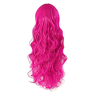 MapofBeauty 70cm Long Pink Wavy Cosplay Party Curly Wig (Rose Red)