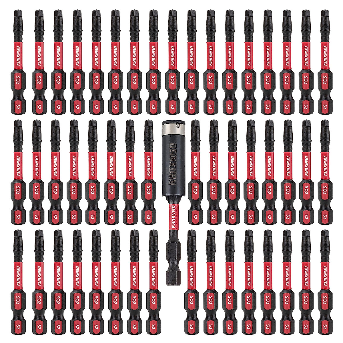 GEINXURN Impact Tough #2 Square 2 in. Insert Driver Bits,50Pack SQ2 Screwdriver Bits Set 2”Long with 1Pcs Impact Bit Holder,Bulk