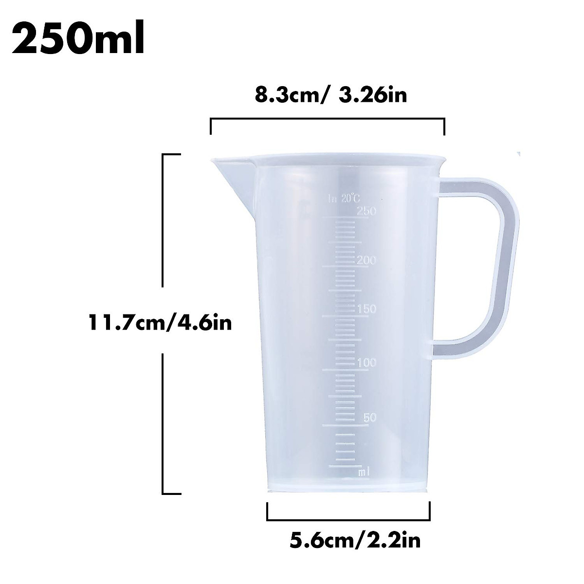 Young4us 3 Pack Tall Form Graduated Pitcher Set, 500ml 250ml 100ml Polypropylene PP Plastic Beakers, Graduated Scales, Balanced Handle, Spout