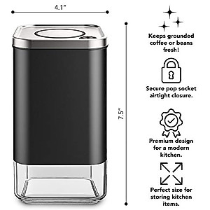Kaffe Glass Storage Container. Coffee Canister - BPA Free Stainless Steel with Airtight Lid (12oz)