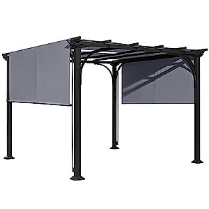 GAZEBEST 10' x 10' Patio Pergola with Retractable Canopy and Weather-Resistant Steel Frame, Backyard Sun Shade Canopy Cover Shelter for Porch Party, Garden, Grill Gazebo,Gray