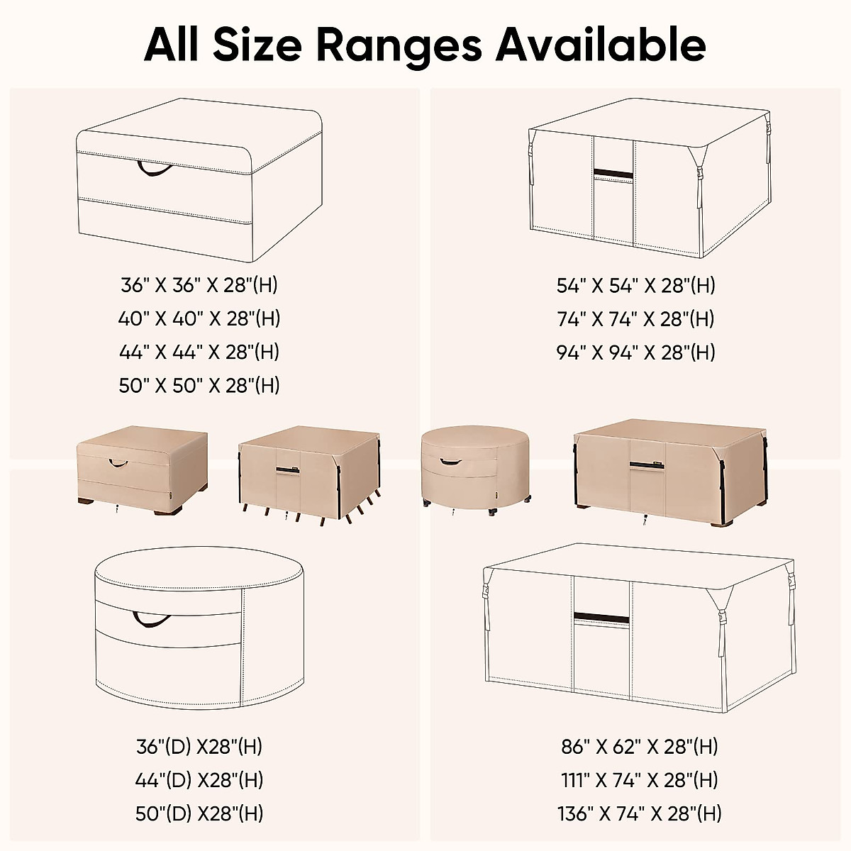 PTEROMY Waterproof Patio Table Cover, Heavy Duty 600D Canvas Patio Furniture Covers for Outdoor Dining Table and Chairs (Beige, 86''x 62'')