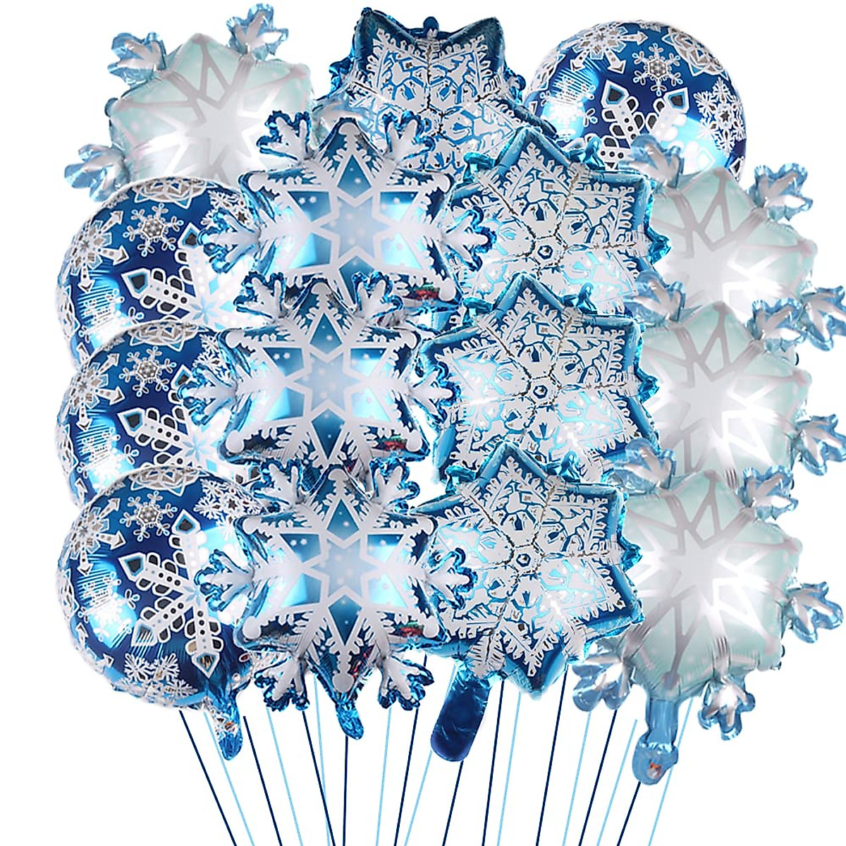 15 Pieces Snowflake Foil Balloons Winter Wonderland Party Decorations - Winter Theme Snowflake Balloons Set for Baby Shower Birthday Christmas Party Decoration