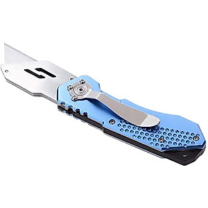 Amazon Basics Folding Utility Knife, Lightweight Aluminum Body with Holster, Light Blue