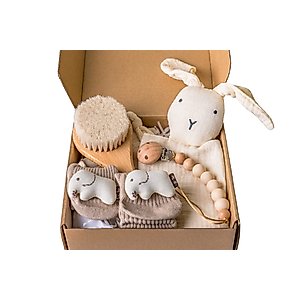 Baby Gift, Baby Baptism Gift, Newborn Baby Gift Set for Boy, Girl or Gender Neutral, Baby Shower with 4 PCS- Brush, Lovey Blanket, Baby Socks and Silicone Pacifier Clip