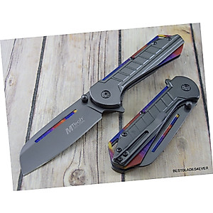 8 Inch Mtech Grey Finish Open Folding Pocket Knife With Clip Outdoor Survival Hunting Knife by Survival Steel