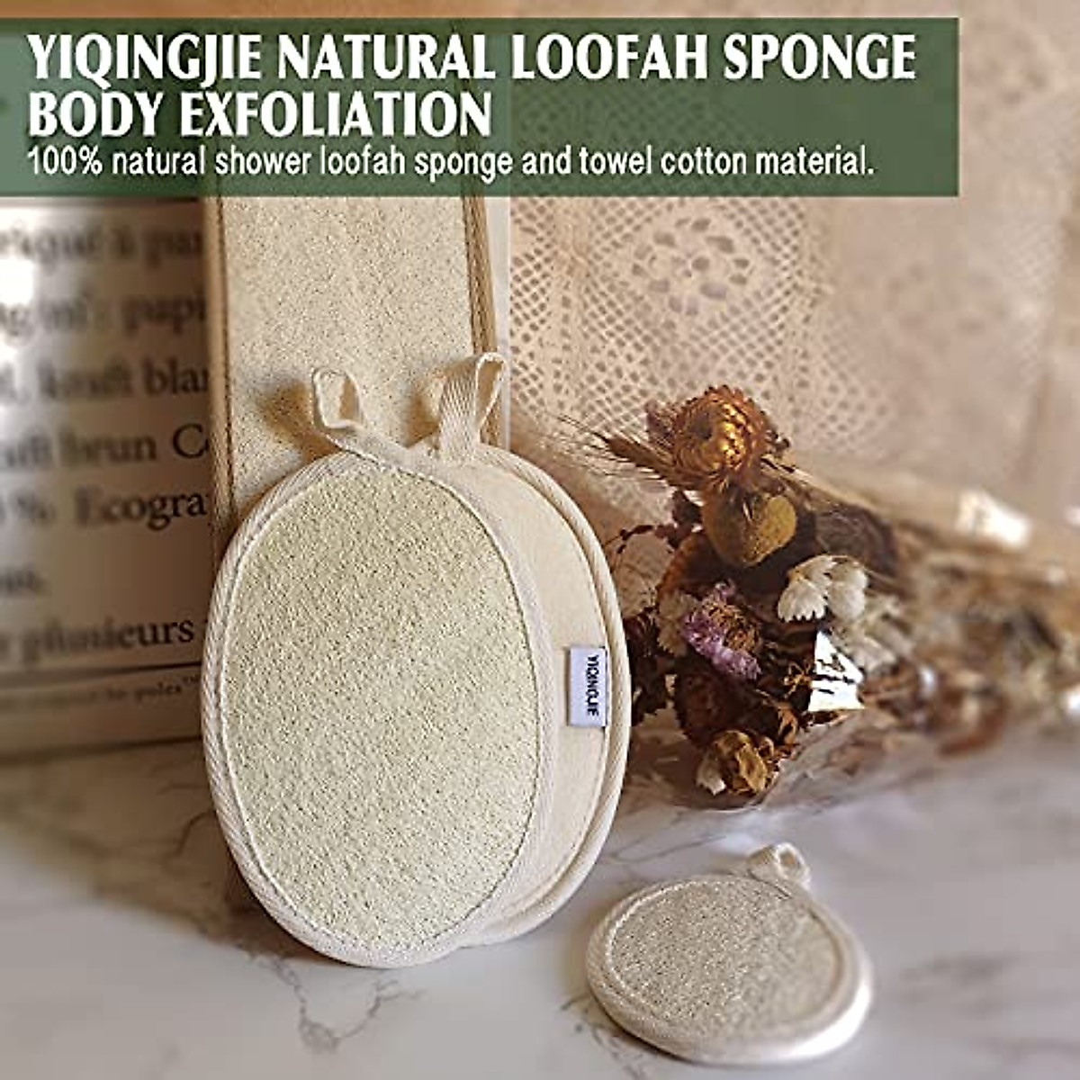 Natural Loofah Sponge Back Exfoliating Scrubber Combo Set, Seep Cleansing Skin and Facial Loofah Pad
