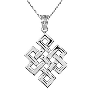 Fine Sterling Silver Japanese Endless Knot Pendant Necklace, 22"