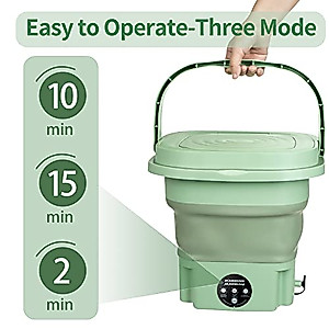 Portable Washing Machine,8L Mini Folding Bucket Washer with Drainage Pipe & 4 Clothes Clips for Socks Underwear Baby Clothes,Suitable for Apartment Camping RV Travel laundry (110V-240V) (Green)
