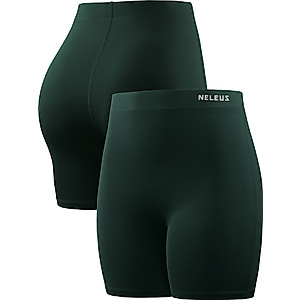 NELEUS Women's 4" Biker Short 3 Pack High Waist Athletic Shorts for Gym Yoga Running,9057,Black/Grey/Dark Green,M