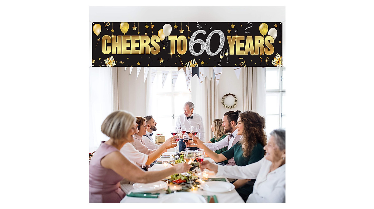 Celebrate with 60th Birthday Banner - Black & Gold Decor