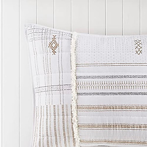 INK+IVY Salar Cotton Quilt Set - Stripe Patchwork Design with Fringe Trim Accent, Prewashed Coverlet, All Season, Breathable and Lightweight Cover, Cozy Summer Blanket, King/Cal King Natural 3 Piece
