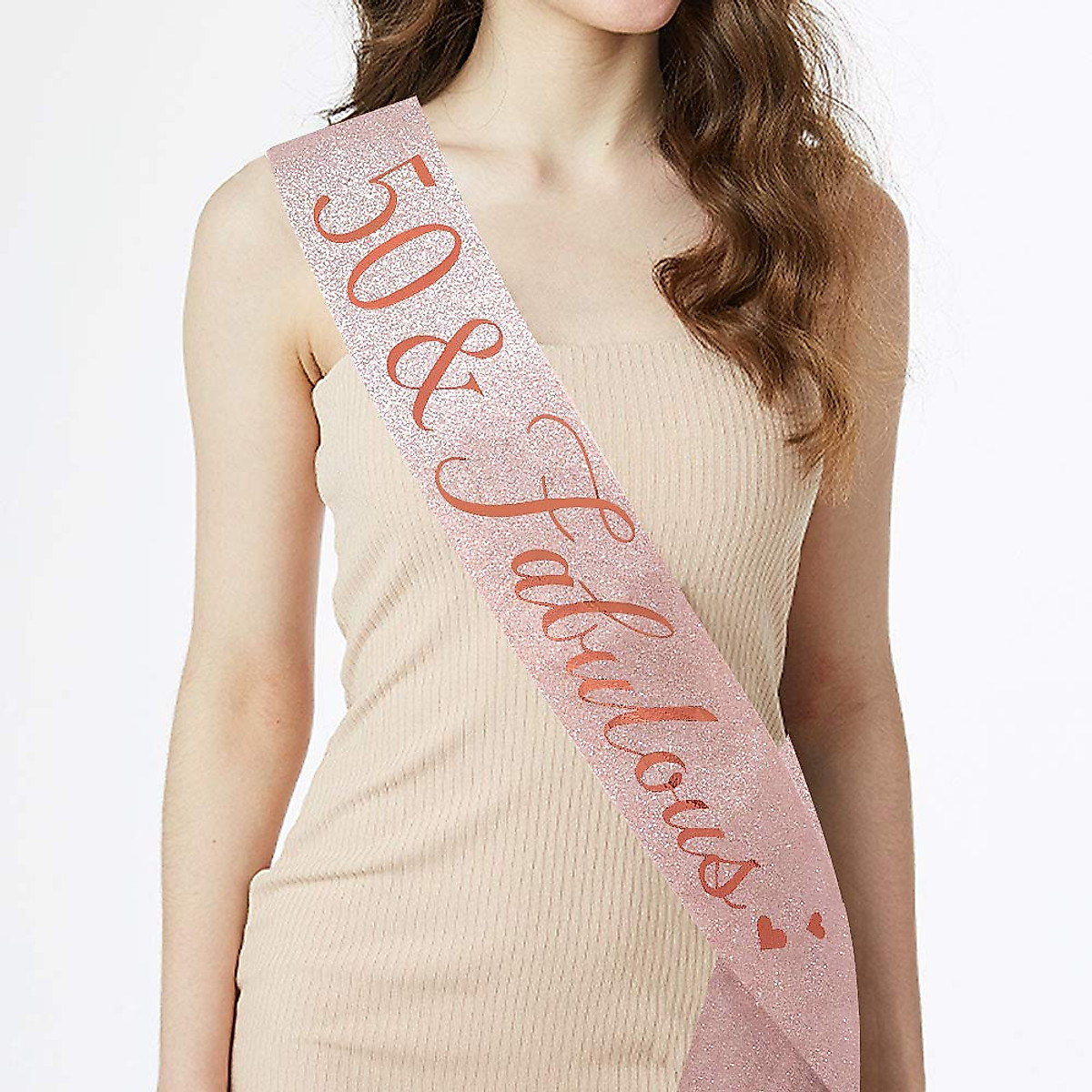 ADBetty 50th Birthday Sash & Rhinestone Tiara Set - Rose Gold Glitter 50th Birthday Gifts Birthday Party Supplies