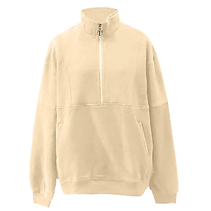 return pallets for sale liquidation from amazon cut off hoodies for women Women Half Zip Up Long Sleeve Sweatshirts 2023 Tredny Fall Y2K Solid Preppy Pullover Tops Fleece Winter Tops Beige M