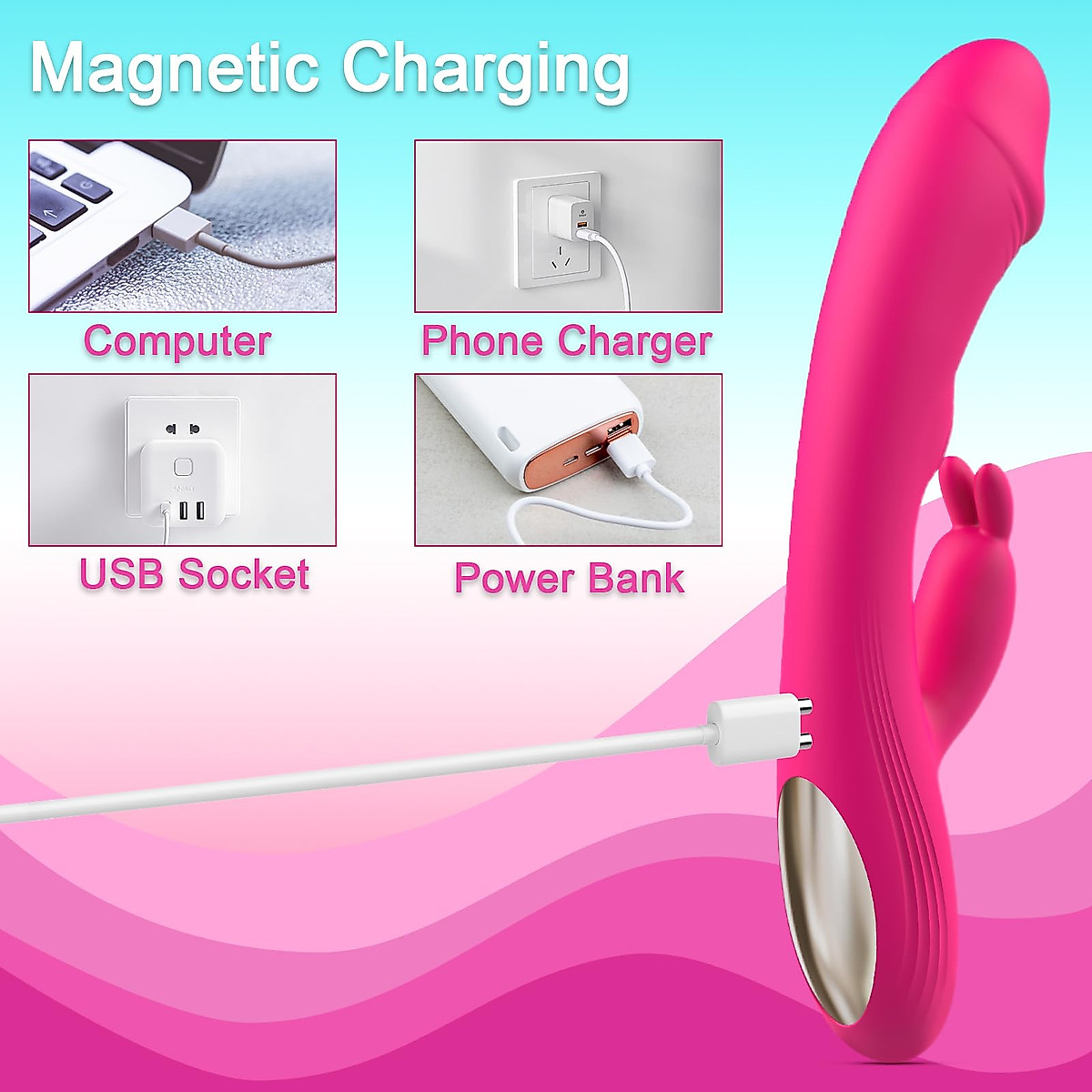 G-spot Rabbit Vibrator Clitoral Stimulator - Realistic Dildo Vaginal Anal Massager with 5 Vagina Tapping Features & 10 Vibration Modes, Waterproof Rechargeable Adult Sex Toys for Women(Red)