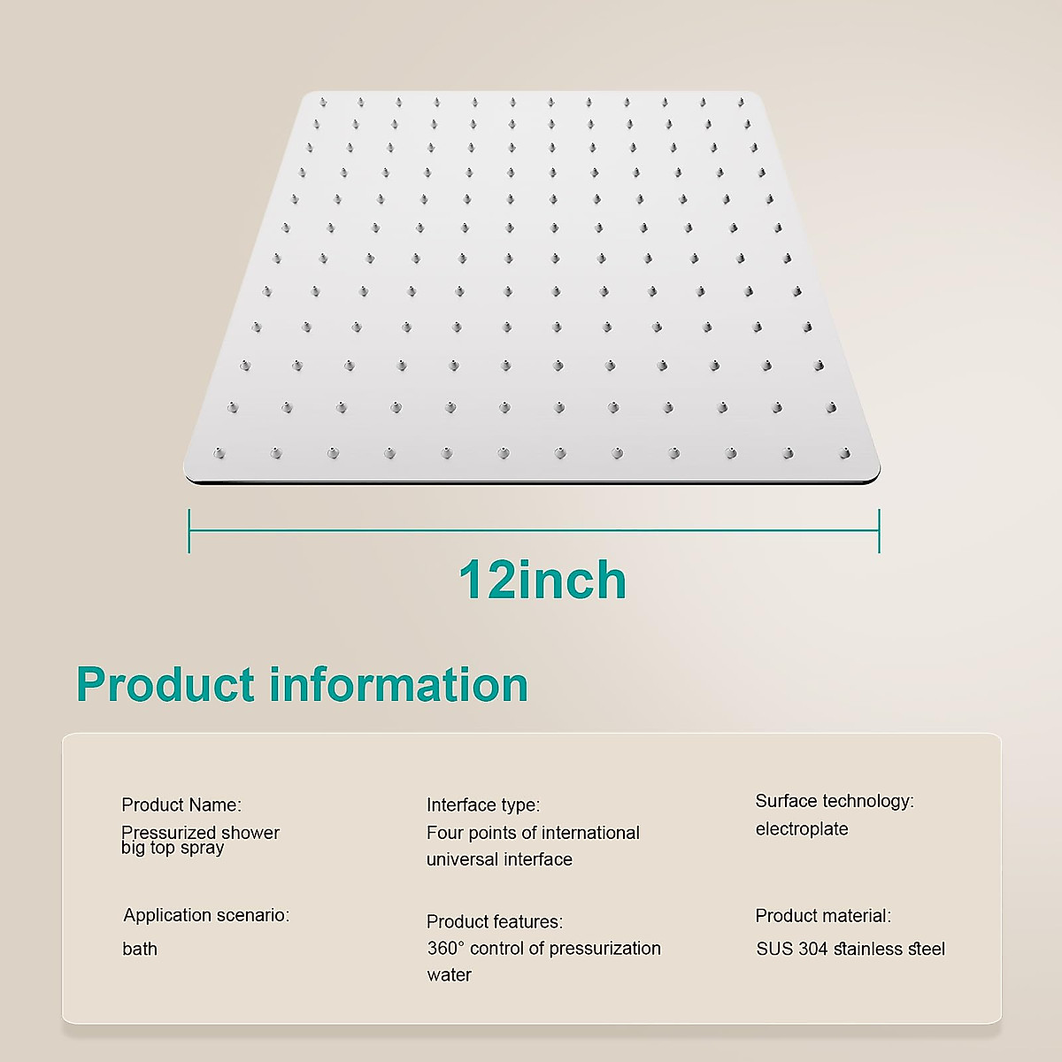 AULEEND Square Shower head, High Flow Stainless Steel Square Rainfall Shower Head, High Pressure Design Even at Low Water Flow (A01 Brushed Nickel, 12 Inch)