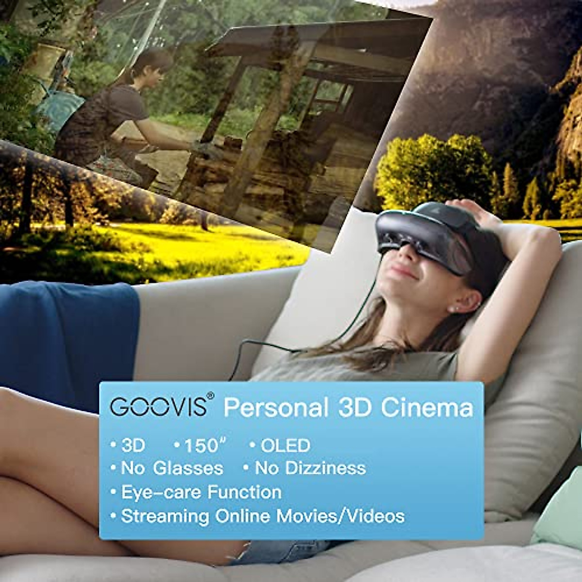 GOOVIS Lite - 3D HD Headsets OLED Display Goggles Glasses, Built-in Adjustment Hyperopia & Myopia Lens Compatible with PC, Smart Phone, Set-top Box, UAV
