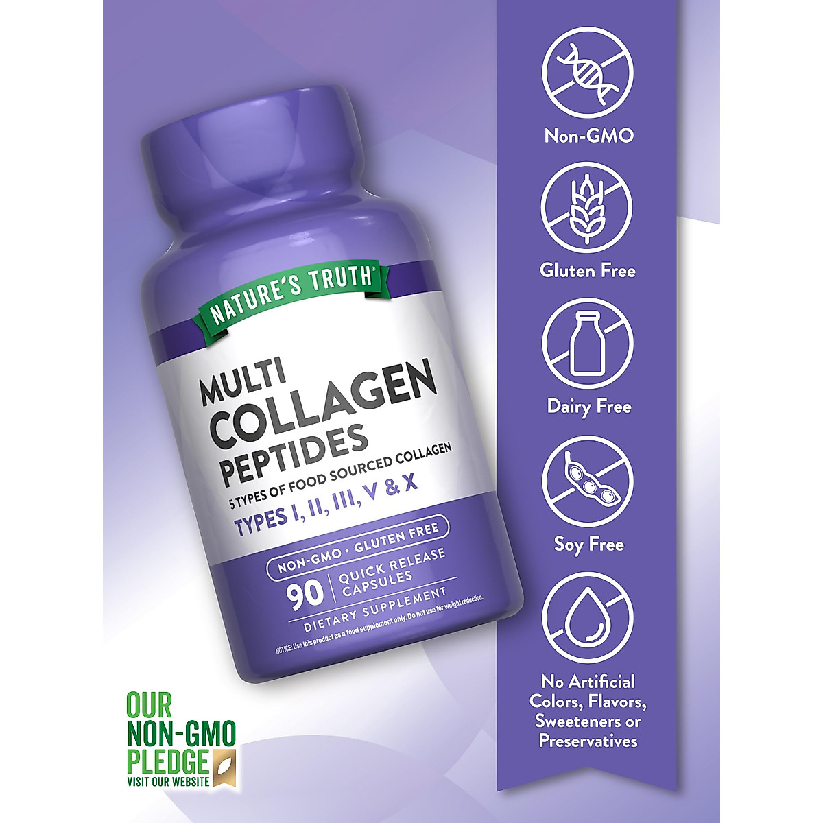 Nature's Truth Multi Collagen Peptides Capsules | Types I, II, III, V, X | 2000 mg | 90 Count | Keto Friendly | Non-GMO and Gluten Free Supplement