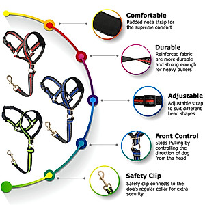 BARKLESS Muzzle Leash for Heavy Pullers, No Pull Stylish Head Halter for Medium Large Aggressive Dogs, Gentle Dog Face Harness Stops Pet Pulling and Choking on Walks, Adjustable Head Collar (XL, Red)