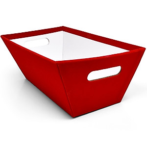 6 Pack Red Velvet Christmas Gift Baskets 8" x 10” Rectangle Xmas Empty Gift Basket with Handles Cardboard Market Tray for Gifts Giving Holiday Decorative Present Wrapping