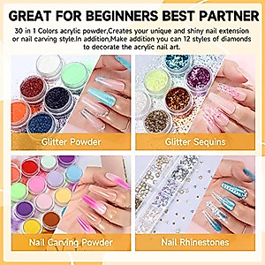 Morovan Acrylic Nail Kit with Drill - Professional Nail Kit Acrylic Set with Everything for Beginners Glitter Acrylic Powder for Nail Extension DIY Complete Starter Set