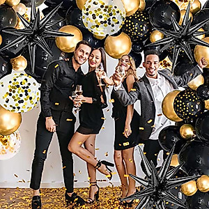 Cadeya 8 Pcs Star Balloons, Huge Black Explosion Star Aluminum Foil Balloons for Birthday, Baby Shower, Wedding, Bachelorette Party, Black Party Decorations Supplies