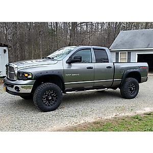 MaxMate Fender Flares Compatible with 2002-2008 Dodge Ram 1500; 2003-2009 2500 3500 (Not Fit 06-09 8ft Bed models), Fine-Textured Paintable Bolt-Riveted Style 4pc | TFD84078